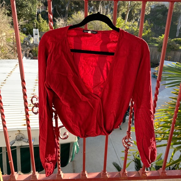 Brandy Melville | Tops | Red Brandy Melville Long Puff Sleeve Blouse ...